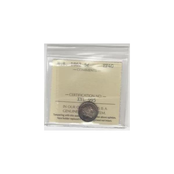 1862 ニュー ブランズウィック 5 セント銀貨 - ICCS グレード EF-40