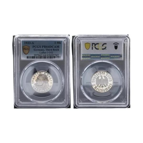 2 ライヒスマルク マルティン ルター 1933 A PCGS PR64DCAM ポリッシュ プレート 90964