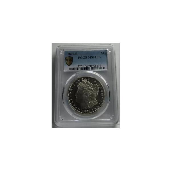 1897 S モーガン シルバー ダラー PCGS MS64PL セキュア、DMPL 表面、ルックス 65!