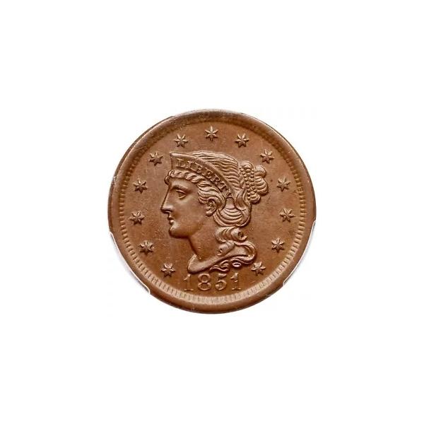 1851 N-26 R-4+ PCGS MS 63 BN 編み込みヘア ラージ セント コイン 1c