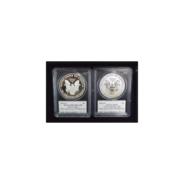 2012-S シルバー イーグル 2 コイン セット PCGS PR70/Rev PR70 FS ジョン メルカンティ 箱+CoA付き
