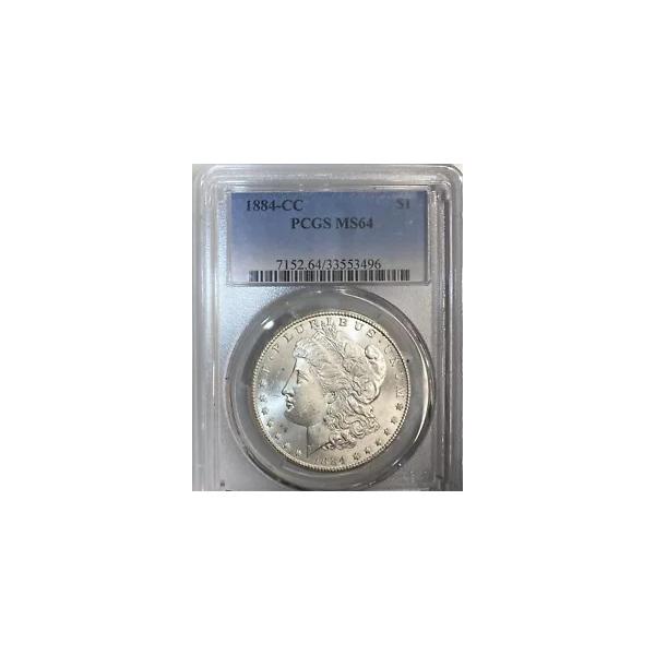 PCGS MS64 光沢のある 1884-CC モーガン シルバー 1 ドル (カーソンシティ)
