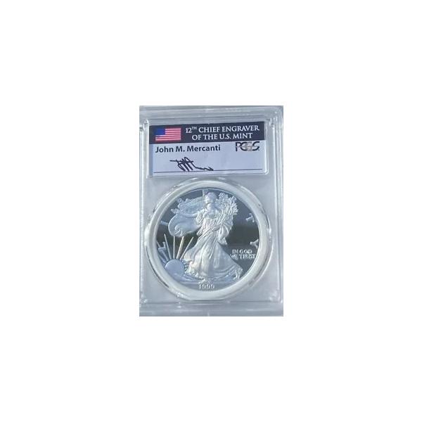 1999-P シルバー イーグル PCGS PR70DCAM ミント エングレイバー シリーズ メルカンティ フラッグ LOW 60 POP