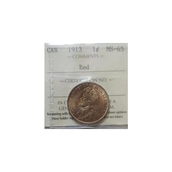 1913年カナダのラージセントコイン。 ICCS MS 65 レッドペニー 1p 1c