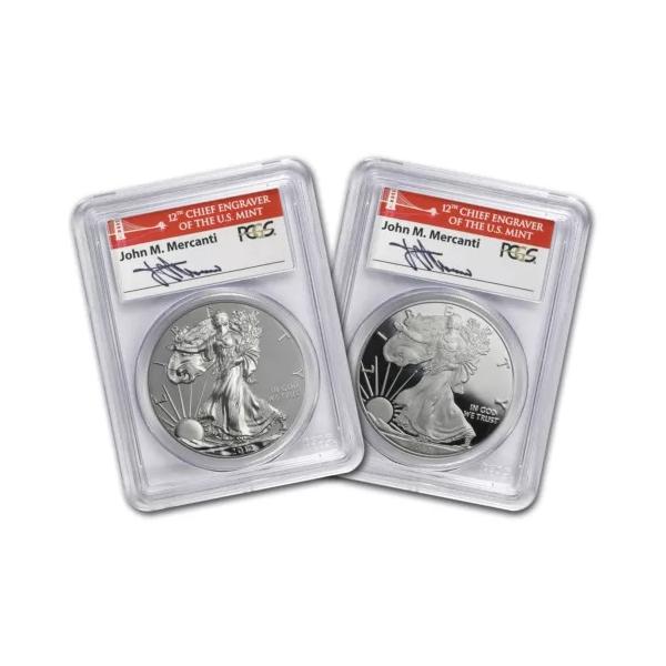 2012-S 2コイン シルバー イーグル セット PR-70 PCGS (FS、ジョン・マーカンティ)