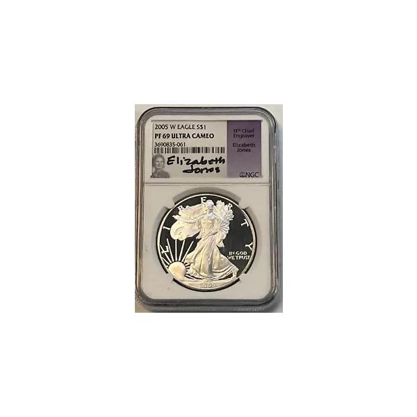 2005 W アメリカン シルバー プルーフ イーグル NGC PF 69 UCAM エリザベス ジョーンズ署名