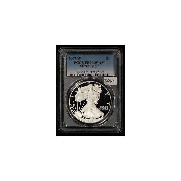 2007-W 1 オンス シルバー アメリカン イーグル プルーフ - ブルー ラベル - PCGS PR 70 DCAM - E2683