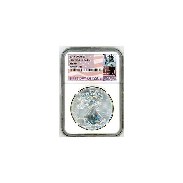 2015 NGC MS70 発行初日 ASE、RARE Statue L??iberty/Liberty Bell ラベル