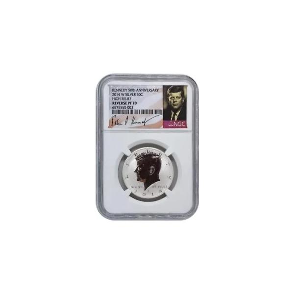 2014-W ケネディ 50 周年記念ハイレリーフ銀貨リバースプルーフ NGC PF70