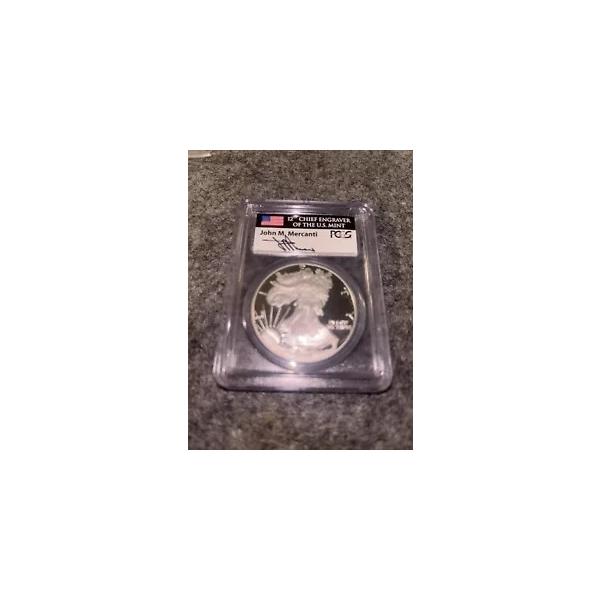 2006 W プルーフ シルバー イーグル PCGS PR69 DCAM ジョン メルカンティ 直筆サイン入りフラッグ ラベル