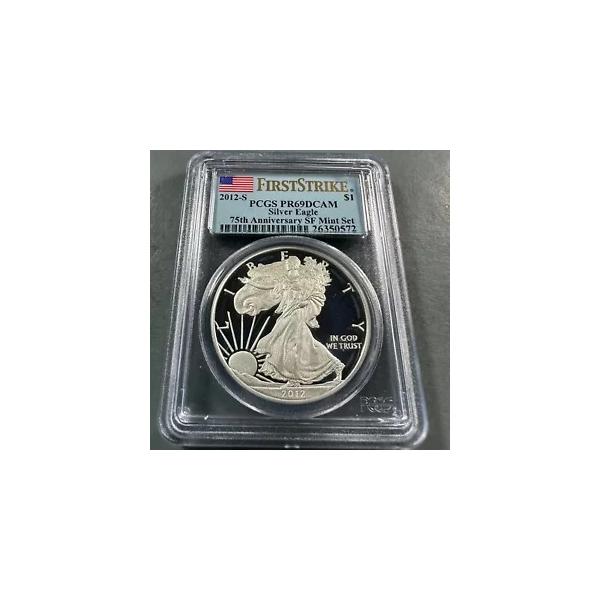 2012-S シルバー イーグル PCGS PR69 DCAM ファースト ストライク、75 周年記念。 SFミントセット(82393)