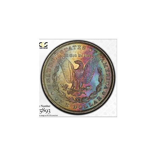 見事なレインボー トナー コイン PCGS モルガン シルバー ダラー 1881 MS 63 オファー!