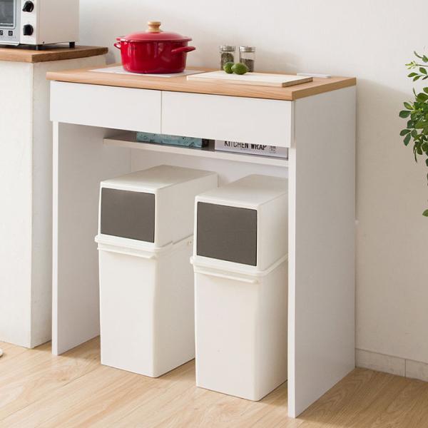 ホワイト×ナチュラルの見た目が明るく可愛らしい印象のキッチン収納シリーズ『Semplice（センプリチェ）』のキッチンカウンター。天板上にはタイルが敷かれており、熱いお鍋やトースターを置くことができてとても便利。高さ88cmで調理など作業テ...