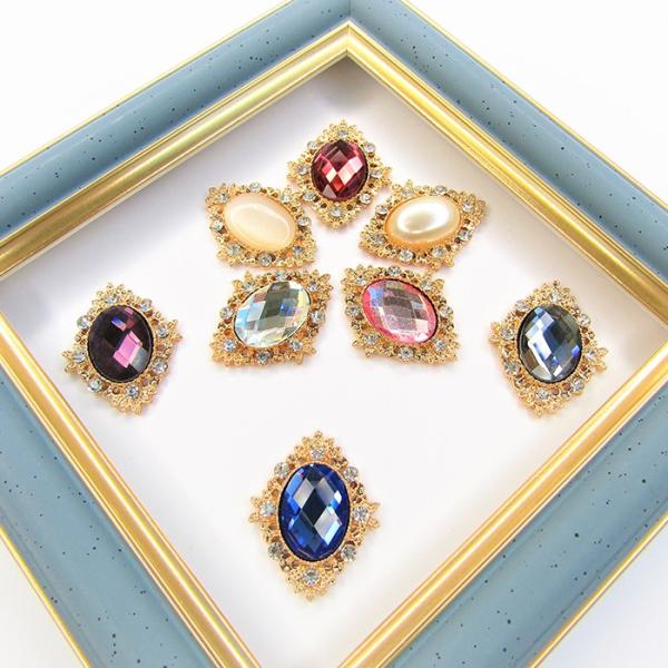 サイズ  約3.3×2.5cm梱包  1袋5個カラーキャッツアイ パール クリスタル ブラックダイヤ アメジスト サファイヤ ワイン ピンクデコパーツ/ハンドメイド/ピアス/イヤリング/ネックレス/パーツ/デコ/デコレーション/ゴールド/シ...