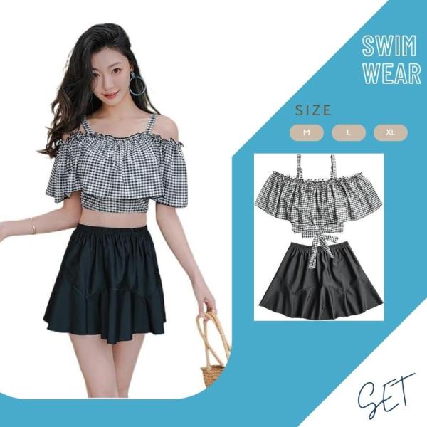 ハイウエストでしっかり体型カバー！オフショルダータイプの水着です■商品特徴【オフショルダーで華奢見せ】しっかり体型カバーしつつ、肩の肌見せでおしゃれ度アップ小顔効果も期待できます♪【かわいいフレアデザイン】フレアデザインでメリハリのあるボデ...