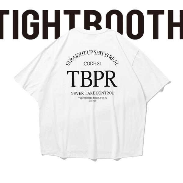 TIGHTBOOTH タイトブース Tシャツ TBPR TIGHT BOOTH  STRAIGHT UP S/S T-Shirt White-Staff's Comment-・ブランドのアイコニックなメッセージをバックにシルクスクリーンプリ...