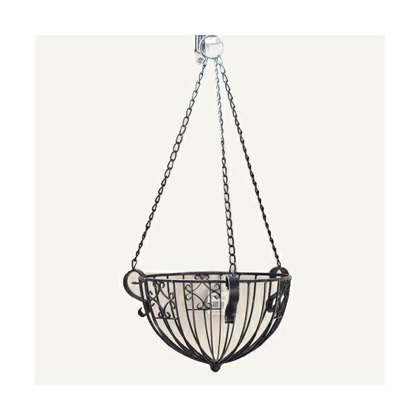 天井吊下げ型アイアン製バスケットです。グリーンを鉢ごと入れるのもよし、別売りのココファイバーシートを内貼りして花苗の直植えアレンジも可能です。お洒落な空間演出用にお使いください。