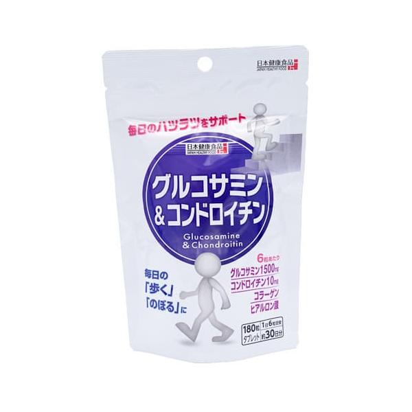 グルコサミン1500mg、コンドロイチン10mg、コラーゲン・ヒアルロン酸配合。商品名 グルコサミン＆コンドロイチン 内容量 300mg × 120粒 原材料 鮫のヒレ軟骨抽出物(コンドロイチン含有)(中国産)、コラーゲンペプチド(ブタ由来...
