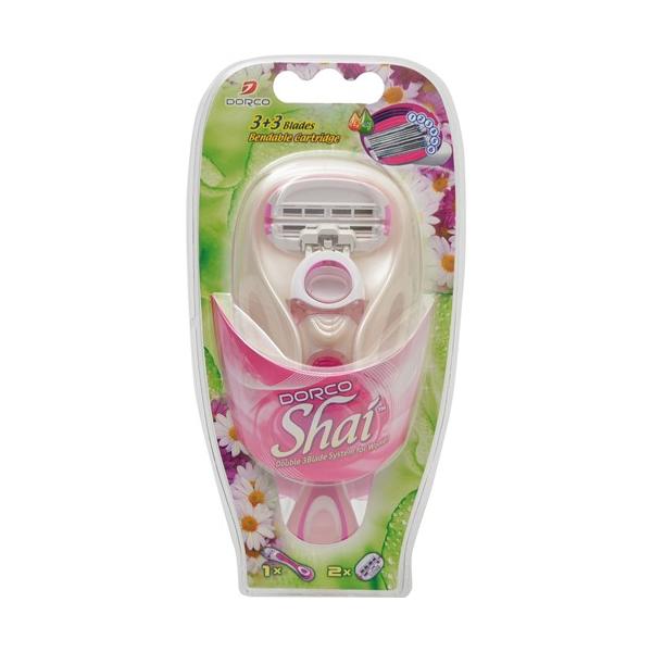 「ドルコ Shai 6枚刃 女性用替刃式カミソリ 本体+替刃2コ付 1本入」は、二段式の3枚刃カミソリと替刃1個付きの女性用シェーバーホルダーです。二段式の3枚刃カミソリには首振りシステムを搭載。肌との密着感を高めてスムーズなシェービングを...