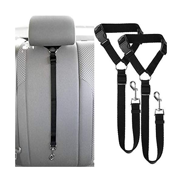 ブラック/2本/-・Size:2本・パッケージ個数:1・取り付け簡単：絡まりのないナイロンストラップは、迅速かつ簡単に車両のヘッドレストに取り付けられます。安全ストラップは簡単に取り外すことができ、あなたの車両に最適なリーシュを作ることがで...