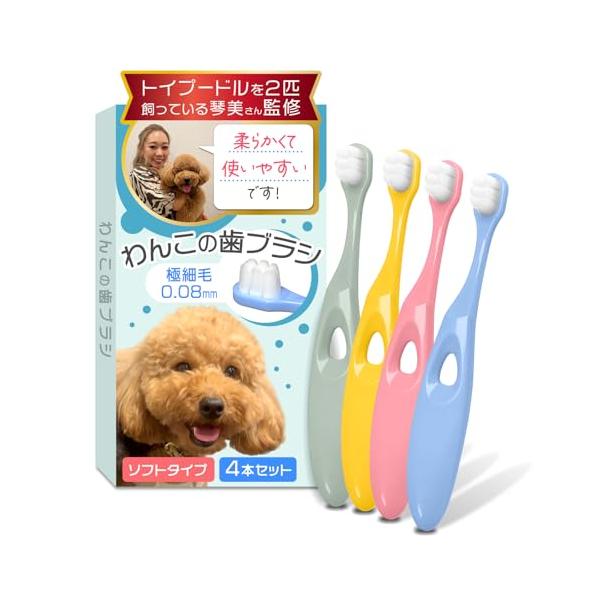 カラフル/-/S-038・わんこの歯茎に優しいソフトタイプ・0.08mmの極細毛で歯と歯茎の隙間もしっかり洗浄可能です・10000本の毛で優しくも綺麗に歯磨きが行えます・持ち手はカーブ形状で使いやすいです