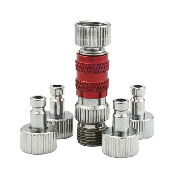 エアーブラシ（ハンドピース）とホースをワンタッチで脱着できるジョイントです。・複数のエアブラシを素早く交換することが可能になり、ネジタイプより作業効率が大幅にアップできます。・標準1/8サイズ・商品内容：ホース側クイックジョイント×1個、エ...