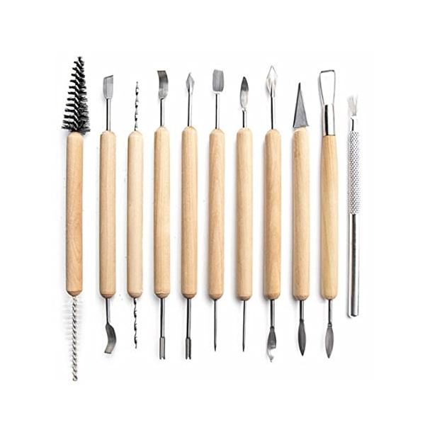 -/-/HH-NB0010・粘土ヘラ や かきべら などの様々な形状の 粘土道具 11本セット・両端が使えて用途によって使い分けることができ、粘土造形 や 陶芸 、 クレイアート 、彫刻、フィギュア作り、その他の工芸品の加工・製作におすすめ...