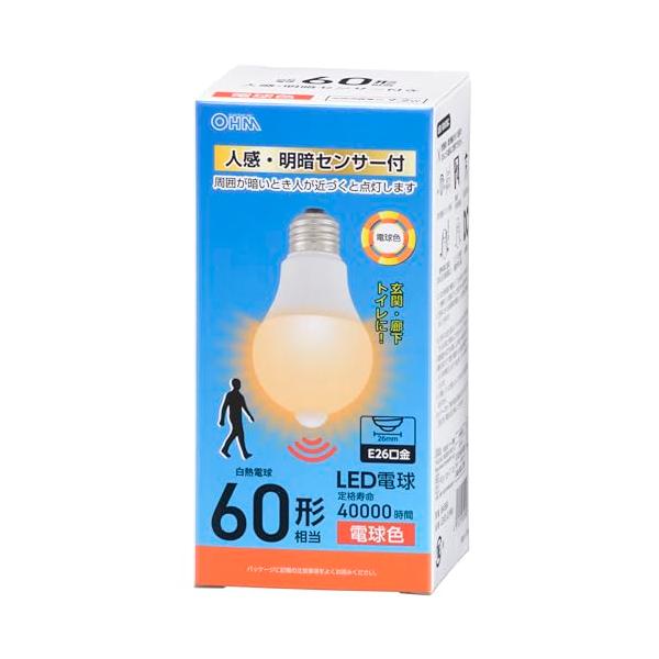 電球色/60形/LDA7L-G PIR6・Size:60形Color:電球色・パッケージ個数:1・ 特 長 　周囲が暗い時、人の動きを検知して自動で点灯します　人の動きがなくなると約90秒後に消灯をお知らせするモードに移り、自動消灯します。...