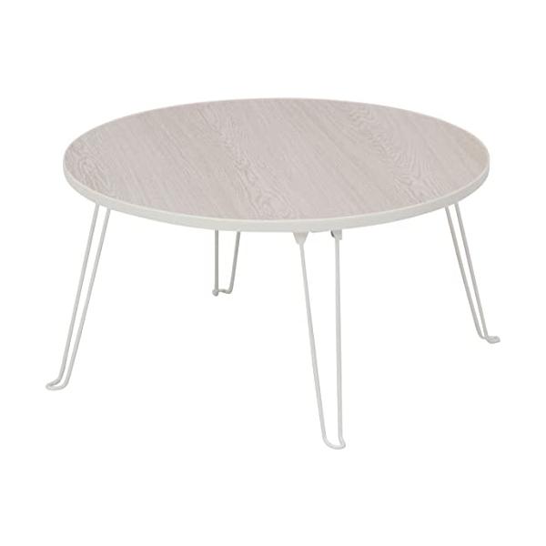 ラウンドホワイトウォッシュ (金属脚_ラウンド)/幅60cm/10859・Size:幅60cmColor:ホワイトウォッシュ (金属脚_ラウンド)・パッケージ個数:1・やさしい丸形フォルムの折りたたみテーブル・素材・材質:天板/プリント紙化...