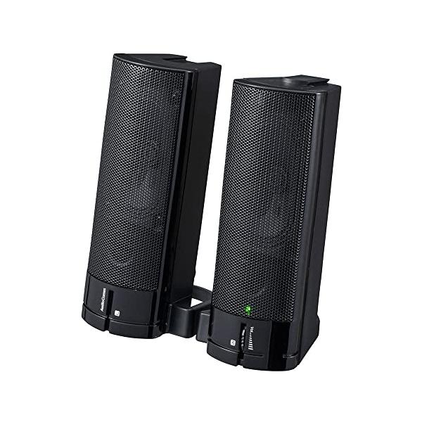 ドッキング＆横置きができる・  ASP-U155Z・【 特 長 】　◆パソコンなどに接続して、音楽、ゲームや動画の音声を迫力アップ　◆タテ・ヨコ対応でレイアウト自在　◆合体させると幅33cmの横置きスピーカーになります　◆縦置き時は高さ16...