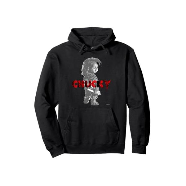 ブラック/S/-・こちらに振り向いて笑うチャッキーがホラーなデザインです・公式ライセンス商品です。