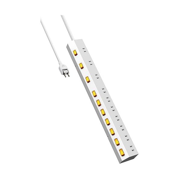 (1) 電源タップ単品ホワイト/2.5ｍ/ECT-1625WH・Color:ホワイトStyle:(1) 電源タップ単品・パッケージ個数:1・差込口毎にON/OFF切り替えができ、待機電力を節約できる個別スイッチ付きの2ピン式10個口タップで...
