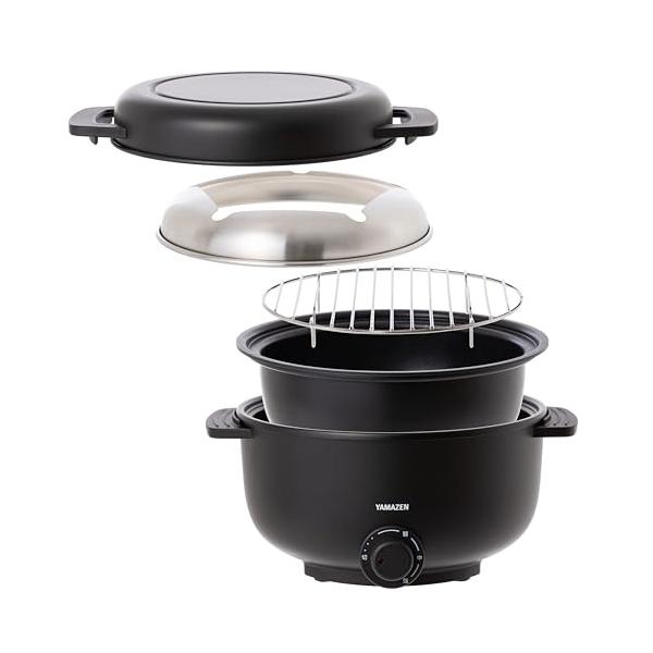 ブラック/幅鍋プレートセット時：幅24.5×奥行21.5×高さ12cm 重量1.1kg 鍋プレート/YMCP-S650(B)・Color:ブラック・パッケージ個数:1・1台5役「焼く」「蒸す」「揚げる」「煮る」「フォンデュ」がこれ1台ででき...
