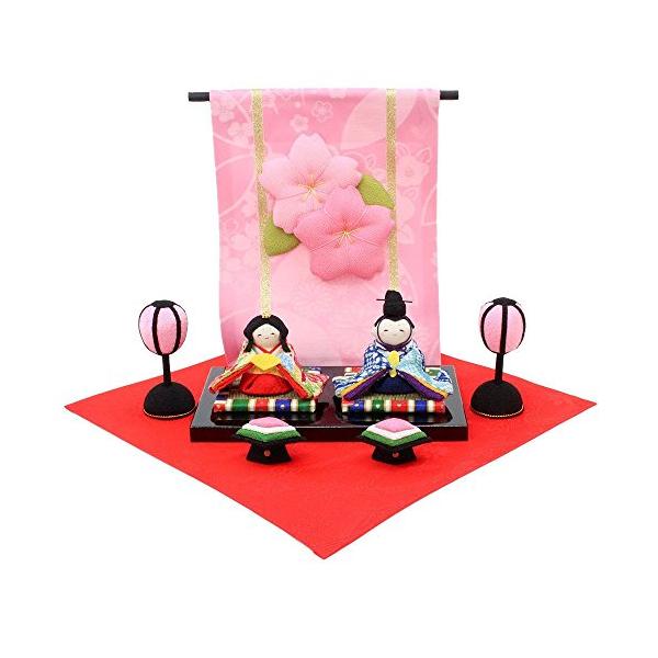 -/立札付きタイプ/1-656・サイズ：幅31ｘｍＸ奥行31ｃｍＸ高さ17.5ｃｍ（几帳の高さ）・素材：レーヨンちりめん・アセテート（敷物）・セット内容　お雛様・お内裏様・ほんぼり・菱餅・几帳・毛せん