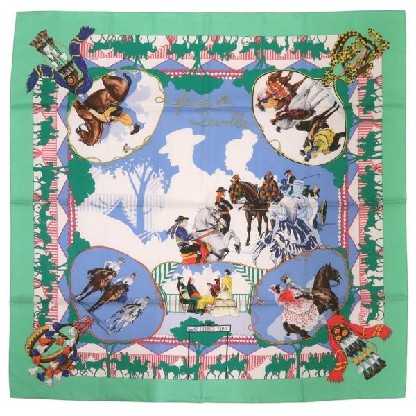 ■商品情報[管理番号]7I0119II5k22[ブランド]エルメス（HERMES）[対象]レディース[カラー]グリーン[モデル]カレ90 FERIA DE SEVILLA セビリアの休日[生産国]フランス[サイズ]約89cm x 89cm[...