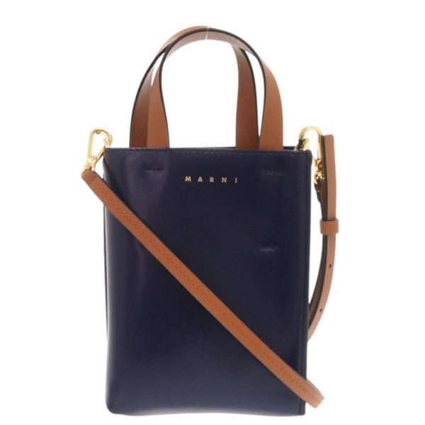 ■商品情報[管理番号]8C0618ZB5R25[ブランド]マルニ（MARNI）[対象]レディース[カラー]ネイビー/ブラウン[金具]ゴールド[モデル]Museo ミュゼオ ナノ[生産国]イタリア[サイズ]W約14cm x H約19cm x ...