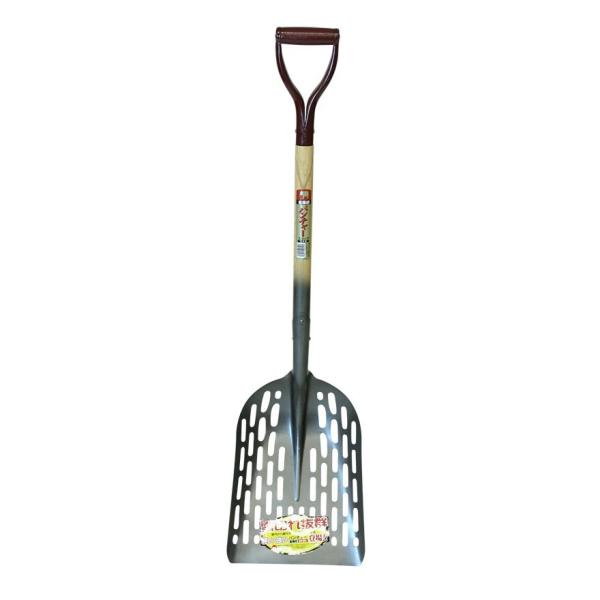 強度劣化を最小限に防ぐ様、穴明けを施し、完全焼き入れ処理により切れ味と、軽量化に成功したスチール製スコップです。【サイズ】全長：1080mm頭部先幅：295mm頭部長さ：400mm頭部板厚：1.3mm【材質】頭部：スチール製木柄部：天然木