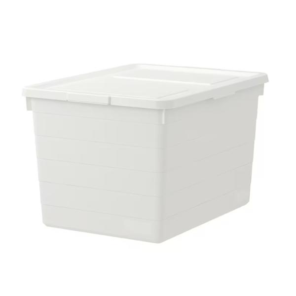 密閉されないデザインなので、ふたを閉めても湿気がこもりませんサイズ違いのボックスもぴったりと重ねられるようにデザインされています整理整頓も探し物も簡単です。収納物を書き込んだり、ラベルを貼ったりできる小さなスペースが2カ所ありますふたと本体...