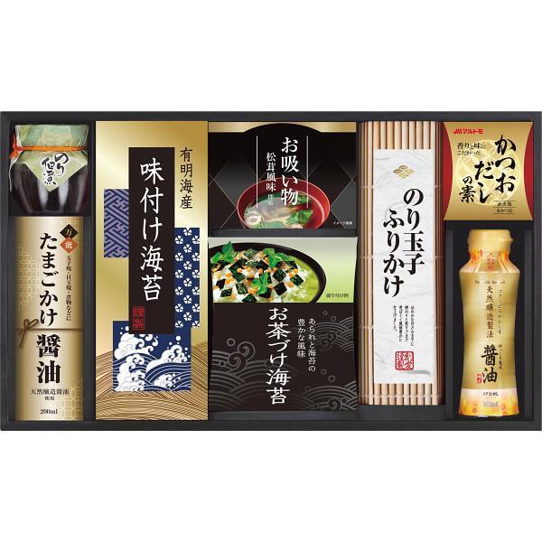 食卓を彩る和の詰め合わせです。●商品内容／島の香のり佃煮８０ｇ・有明海産味付け海苔（３切４枚）・永谷園お吸いもの松茸風味（２．３ｇ×４）（粉末）・永谷園お茶づけ海苔（４．７ｇ×５）・のり玉子ふりかけ（４．５ｇ×３）・マルトモかつおだしの素（...