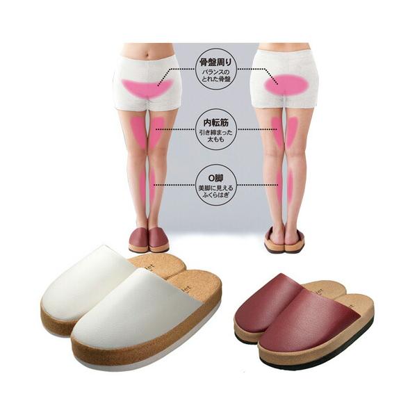 内側傾斜で内転筋が鍛えられるスリッパ内側傾斜で下半身の内側に加重がかかります。普段鍛えにくい内転筋、骨盤周り、O脚対策が意識できるスリッパです。【ポイント1】外側より内側が低い設計により、外側に向いたかかとが内側に移動し普段鍛えにくい足の内...