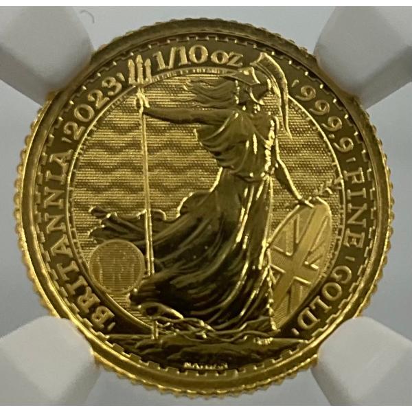 ◯商品名 2023年 イギリス ブリタニア ロイヤルミント 1/10oz 10ポンド 金貨 エリザベス２世 NGC社鑑定 MS69◯発行国 イギリスロイヤルミント(王立造幣局)◯発行年 2023年◯額面 10ポンド◯重量 3.41g(1/1...