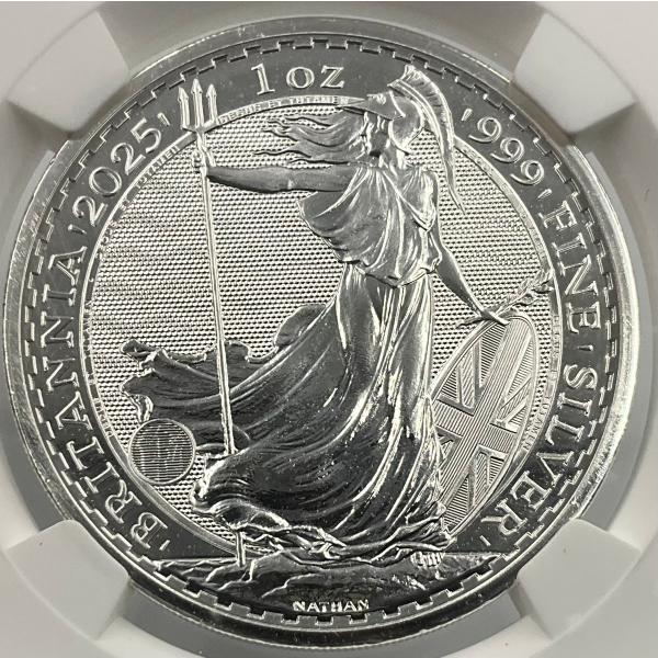 ◯商品名 2025年 イギリス ブリタニア ロイヤルミント １oz ２ポンド 銀貨 チャールズ３世 NGC社鑑定 MS70◯発行国  イギリスロイヤルミント(王立造幣局)◯発行年 2025年◯額面  ２ポンド◯重量 約31.1g (１オンス...