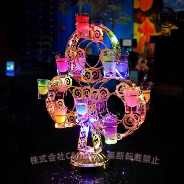 コカボムタワー テキーラ観覧車 ワイングラスホルダー（7?13日到着する）LED酒ボトルの表示棚 トランプ柄の形状デザイン充電式カクテルグラスホルダカラフルな