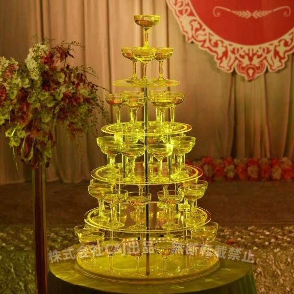 シャンパンタワーディスプレイ、パーティー用の5層ハート型のアクリルゴブレットワインタワー、ロマンチックな赤ワインスタンド60カップ入り、結婚披露宴の誕生