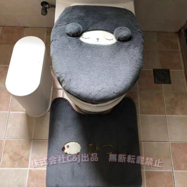 ★洋式トイレ3点セット◇洗濯OK！おしゃれでかわいいトイレマット！ふわふわの肌触りで気持ちが良い便座カバー！★かわいいヒツジとラビットのタイプのトイレ用品です。ふわふわタッチでお尻が気持ちいい便座カバーセットです。トイレ空間をスタイリッシュ...