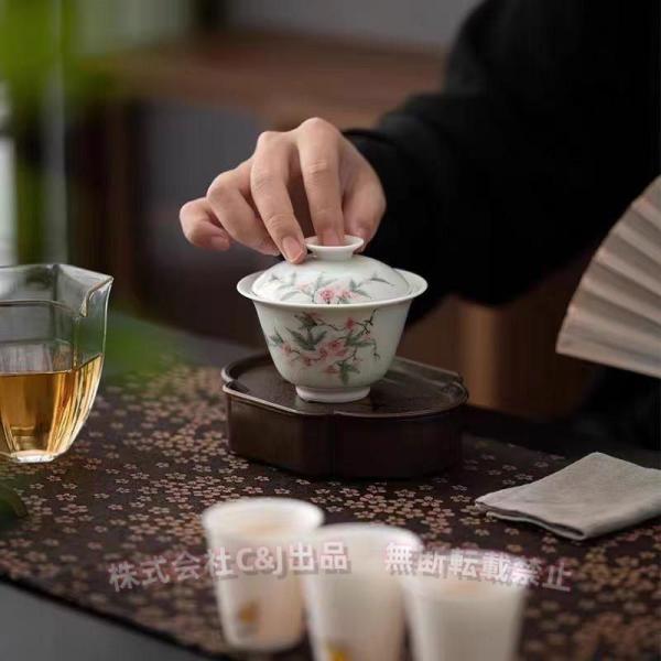 「手描き茶器」中国徳化県産 手描き茶器 「さくら」蓋碗 陶磁器 茶道具 中国茶器 台湾茶器 烏龍茶
