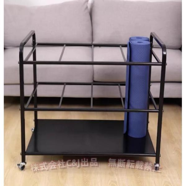 ヨガマット ストレージラック メタルヨガマットホルダーバスケット、 車輪付きフォームローラーヨガマット収納ローリングカート、 大容量の頑丈なヨガマットラッ
