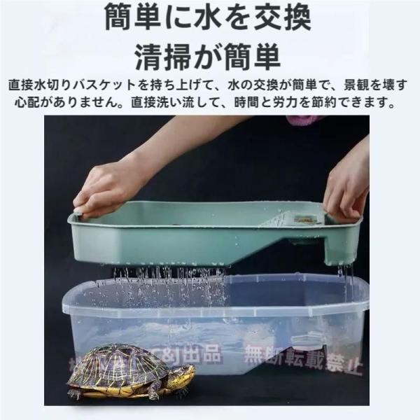 亀水槽 両生類 飼育ケース 飼育ボックス 排水孔 飼育水槽 カメ生息地 分離式 エサ皿 脱出防止フェンス カメ 観察 ペット用品
