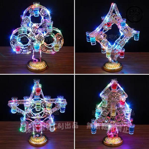 コカボムタワー テキーラ観覧車 ワイングラスホルダー（7~13日到着する）LED酒ボトルの表示棚 トランプ柄の形状デザイン充電式カクテルグラスホルダカラフルな