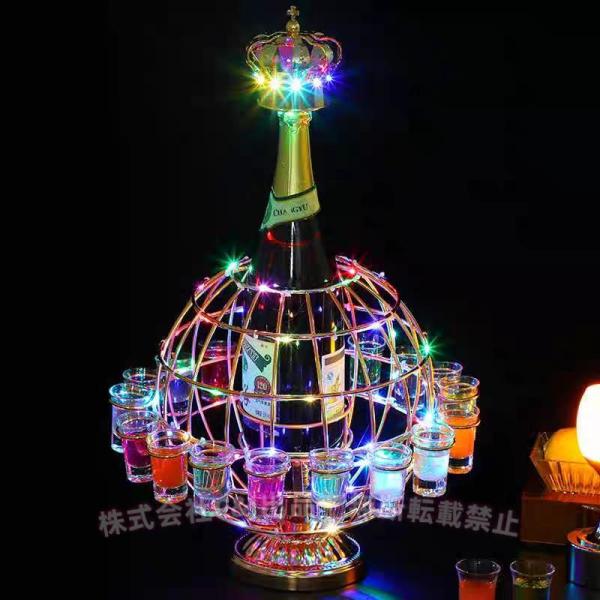 テキーラ地球儀 LED酒グラスワインラック 酒棚 おしゃれ 地球儀の形 18穴 LED酒ボトルの表示棚 カラフルな回転酒ラック 雰囲気ラート （ワイングラス別売り）